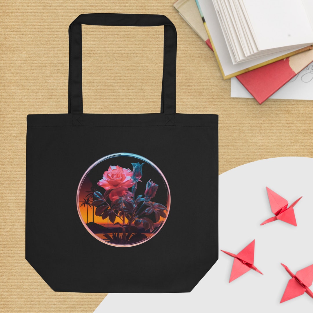 Rose Flower Tote Bag, Canvas Rose Flower, Eco Friendly Bag, Reusable ...