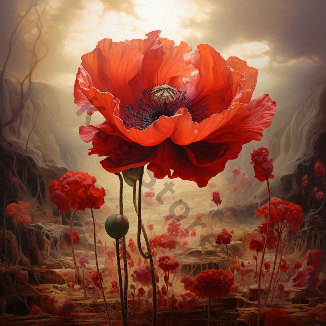 Personalize Digital Download Poppy Flowers Decal Gift Vintage Flower ...