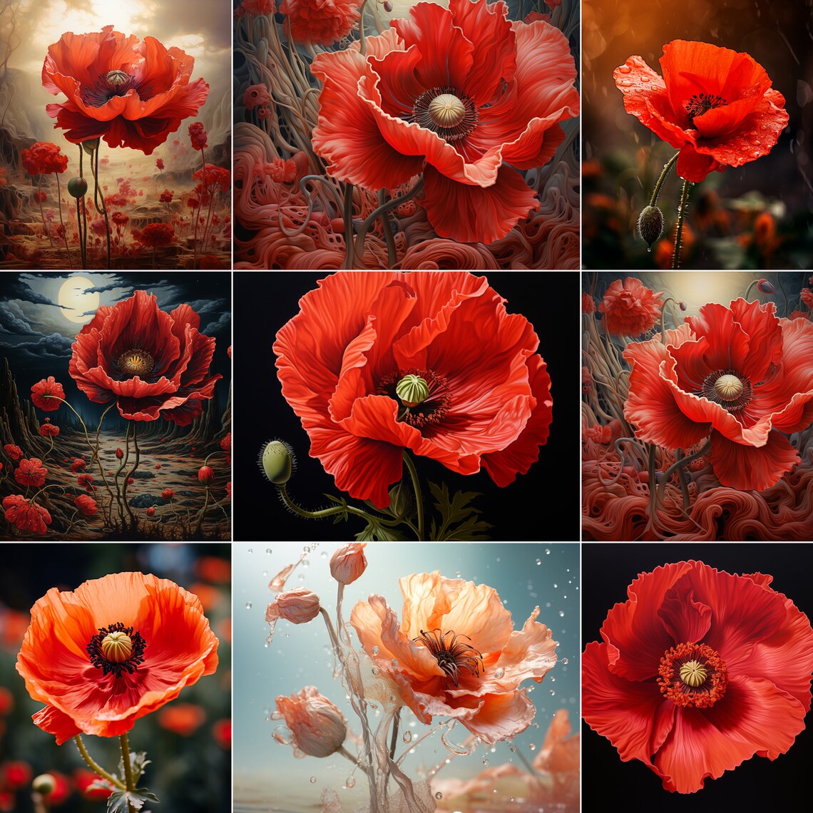 Personalize Digital Download Poppy Flowers Decal Gift Vintage Flower ...