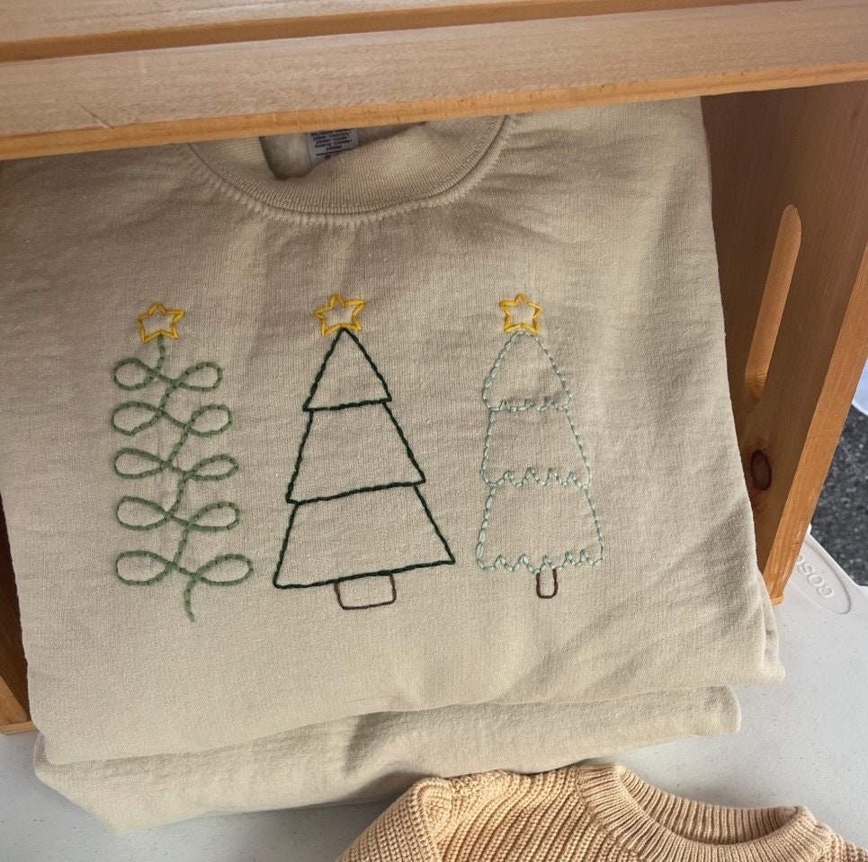 Hand Stitched Holiday Christmas Sweatshirt Adult Sweatshirt Merry Jolly ...