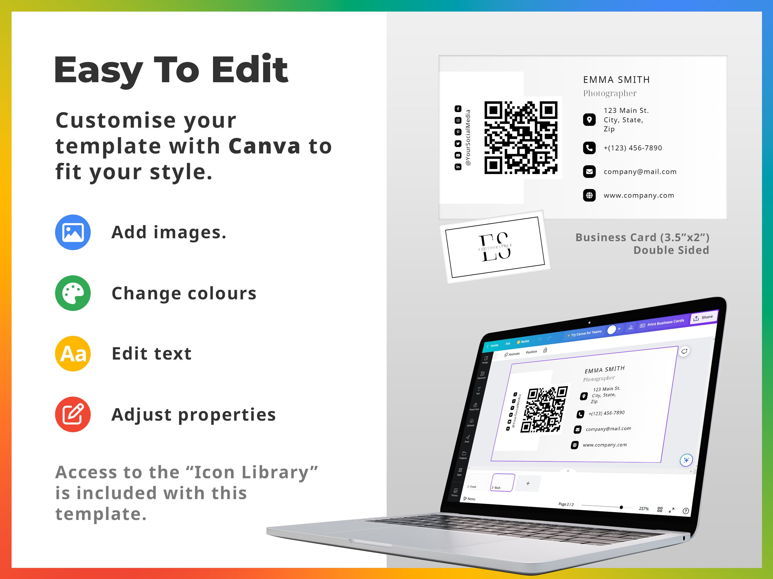 QR Modern Minimalist Business Card Canva Template Modern Business Card ...
