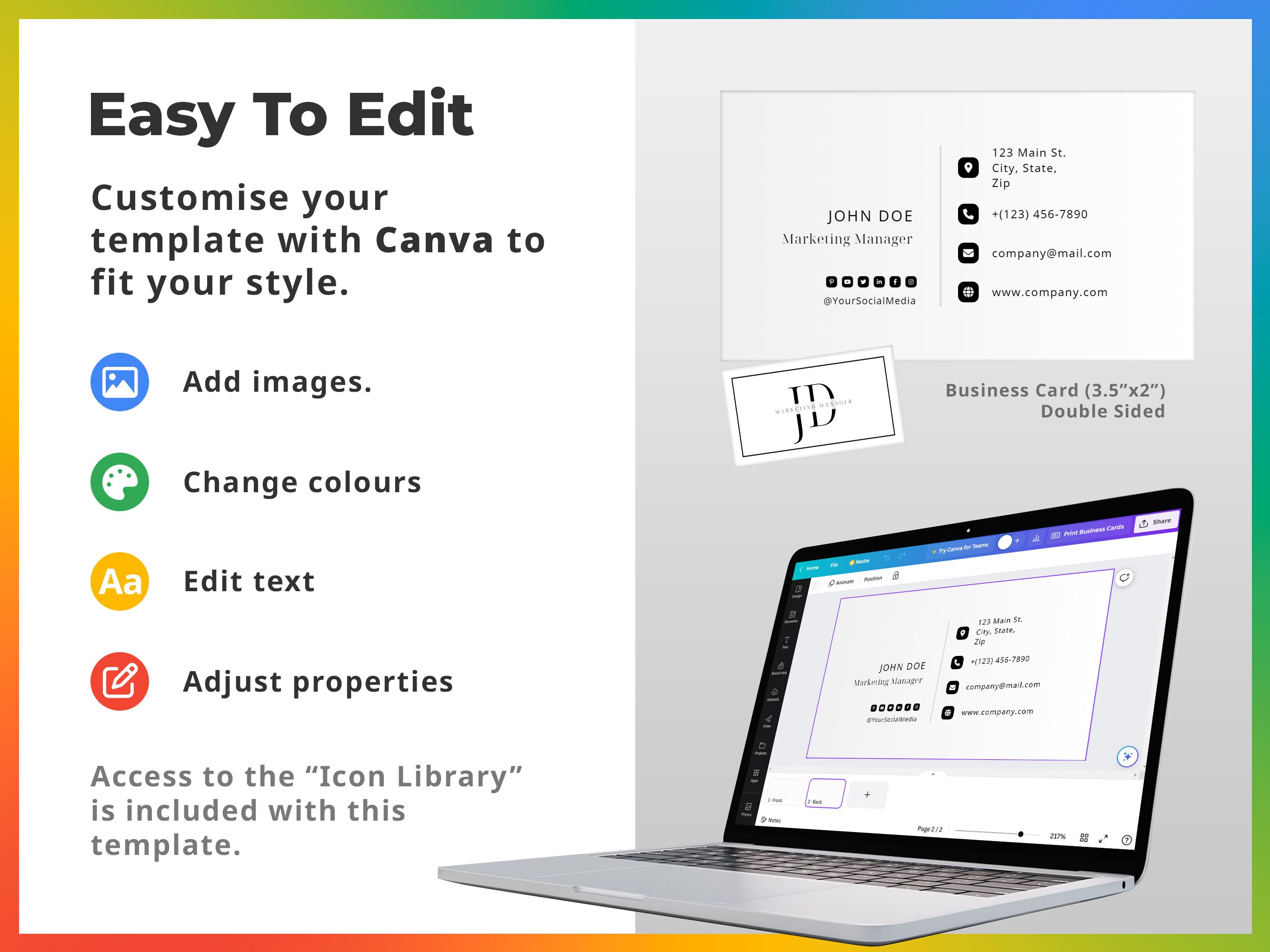 Modern Minimalist Business Card Canva Template | Modern Business Card ...