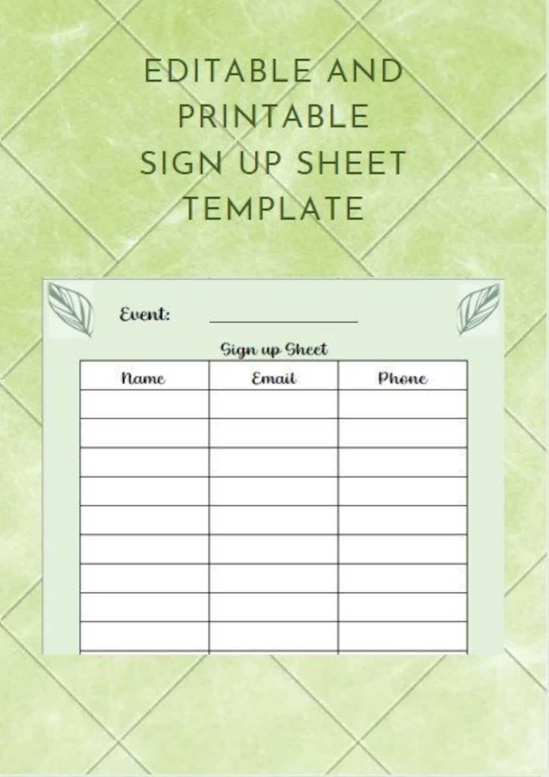 Editable and Printable Sign up Sheet Excel Spreadsheet - Etsy Israel