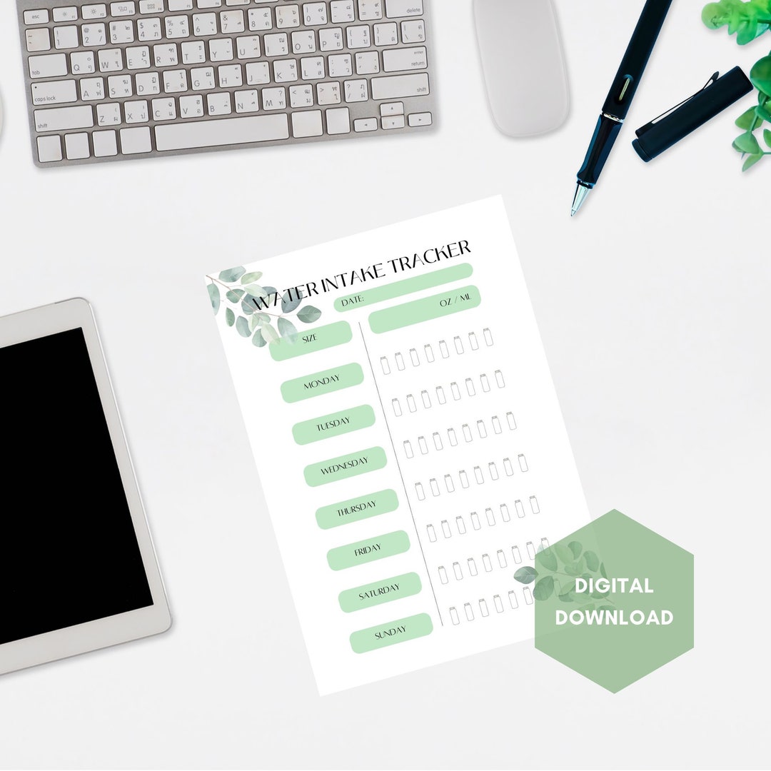 Weekly Water Intake Tracker | Printable Hydration Tracker| Green ...