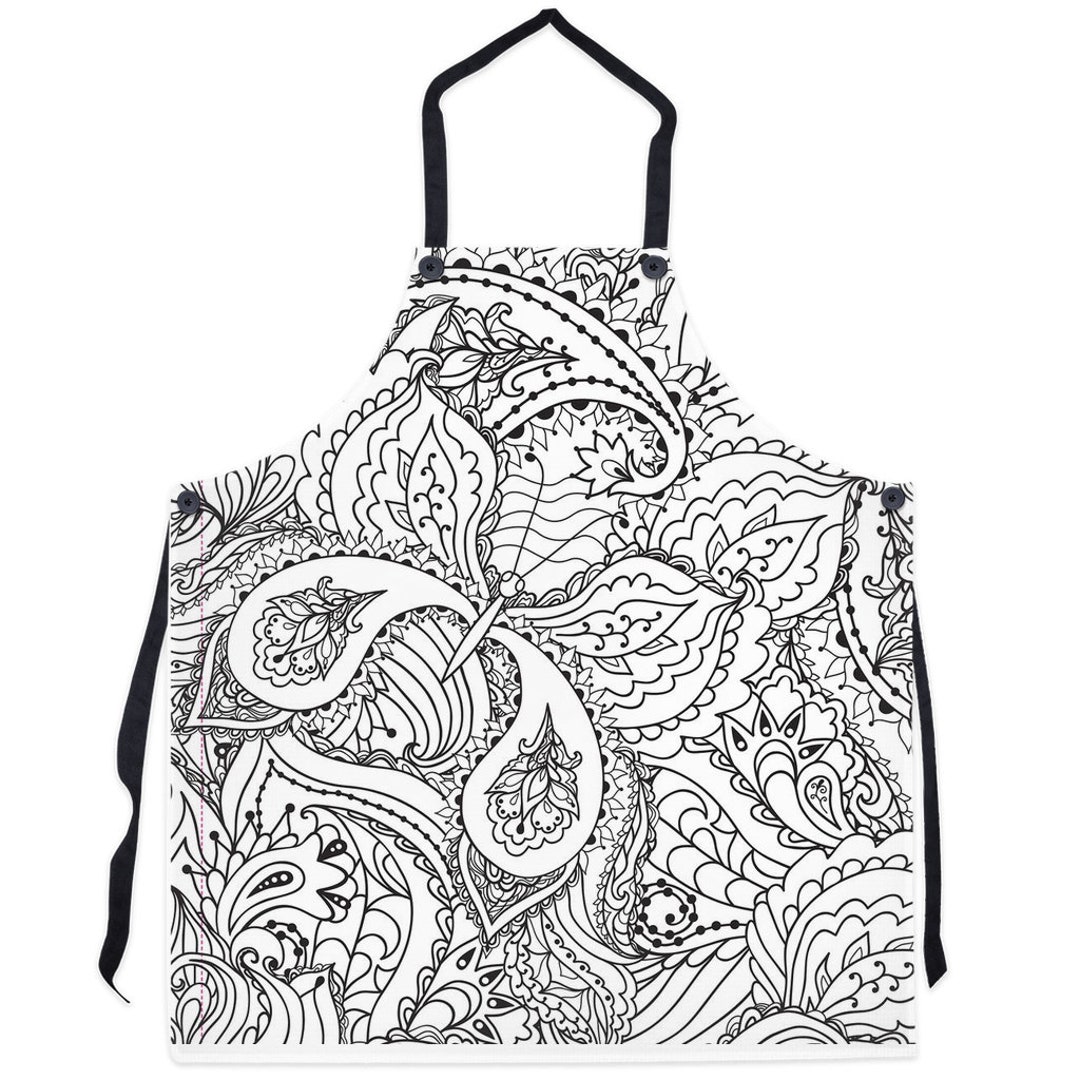 Black & White Paisley Floral Print Drawing Apron,printed Apron,drawing ...