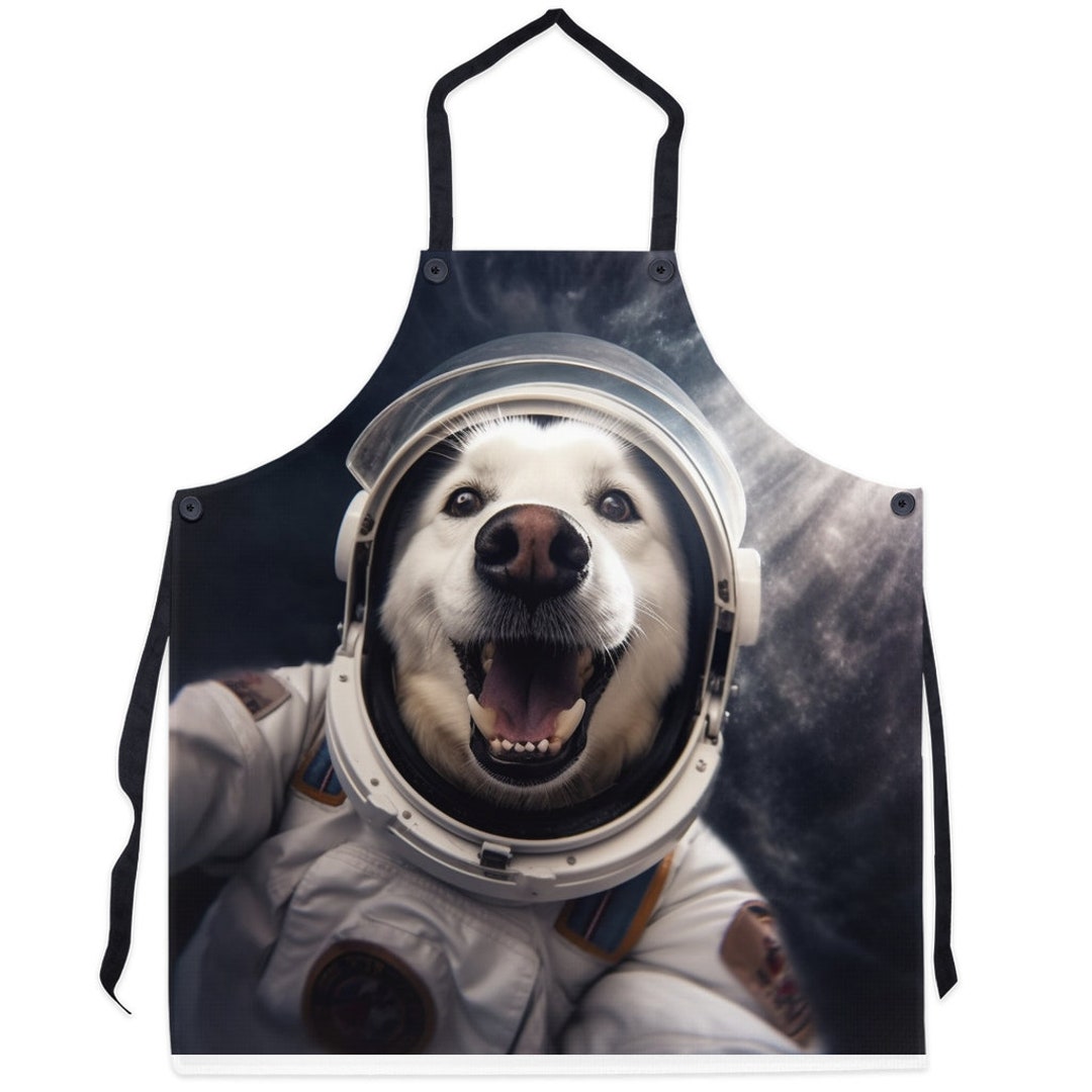 White Dog Wearing Helmet in Space Apronchef Giftfun Kitchen - Etsy