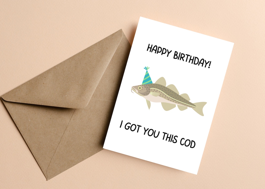 Fish Birthday Card, Cod Birthday Card, Fisherman Birthday Card, Funny ...