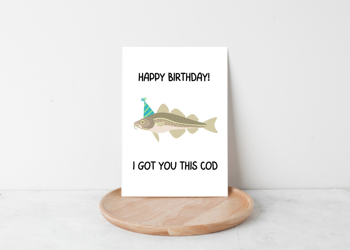 Fish Birthday Card, Cod Birthday Card, Fisherman Birthday Card, Funny ...