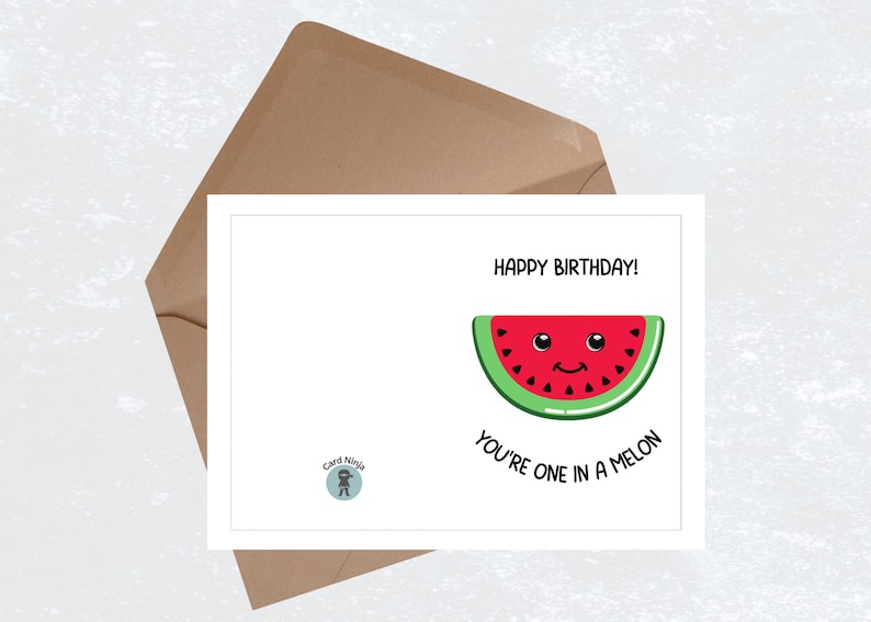You're One in A Melon Birthday Card, Digital Birthday Card, Watermelon ...