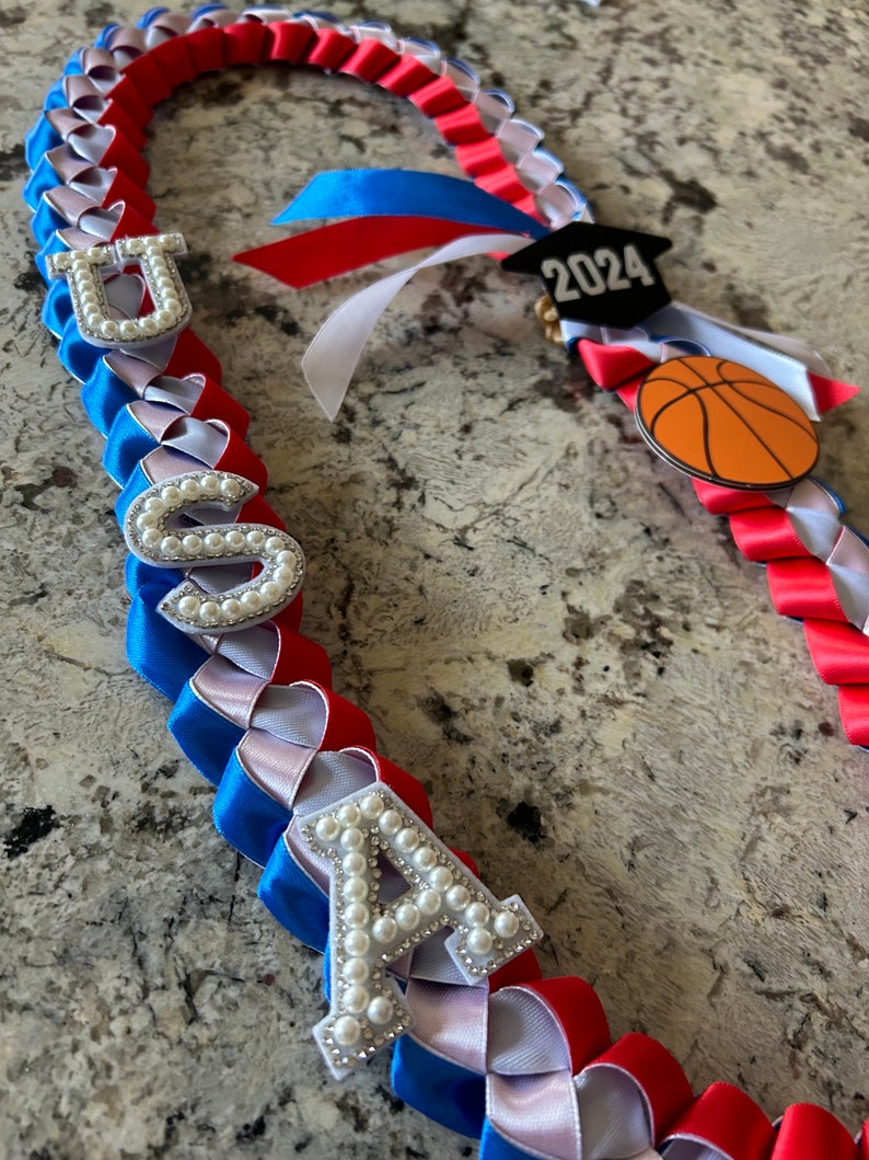 Custom Ribbon Lei With Name, School Colors, Graduation Cap, Basketball ...