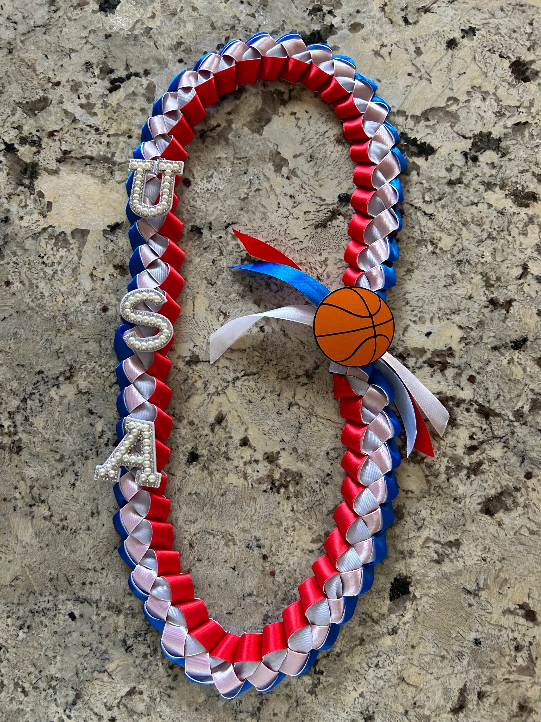Custom Ribbon Lei With Name, School Colors, Graduation Cap, Basketball ...