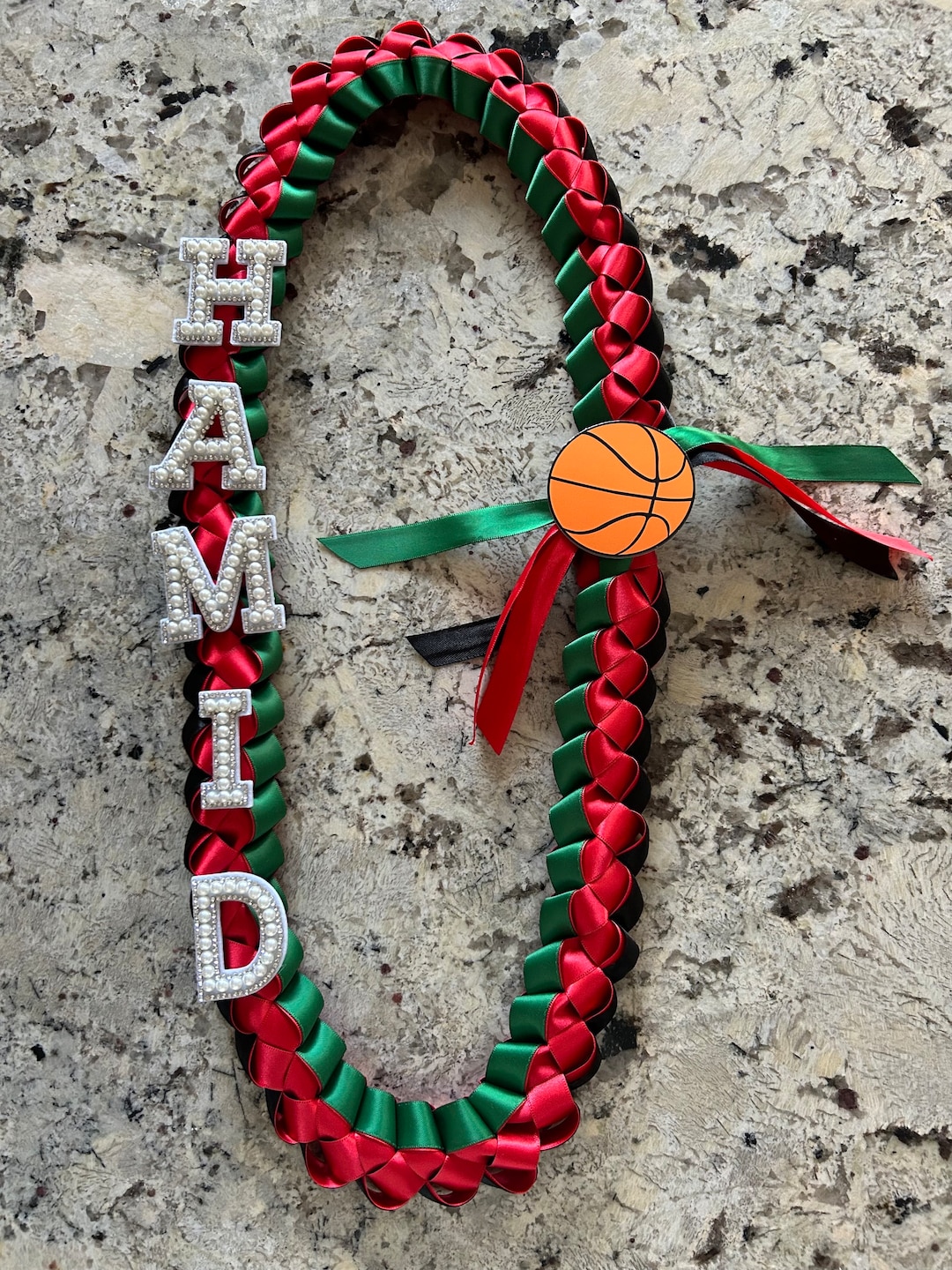 Custom Ribbon Lei With Name, School Colors, Graduation Cap, Basketball ...