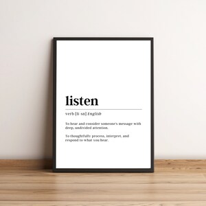 Listen Definition Print Motivational Wall Art - Etsy