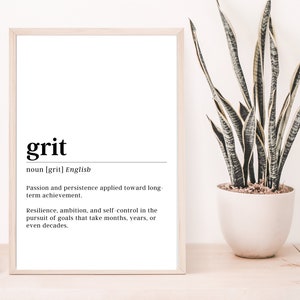 Grit Definition Print | Motivational Wall Art - Etsy