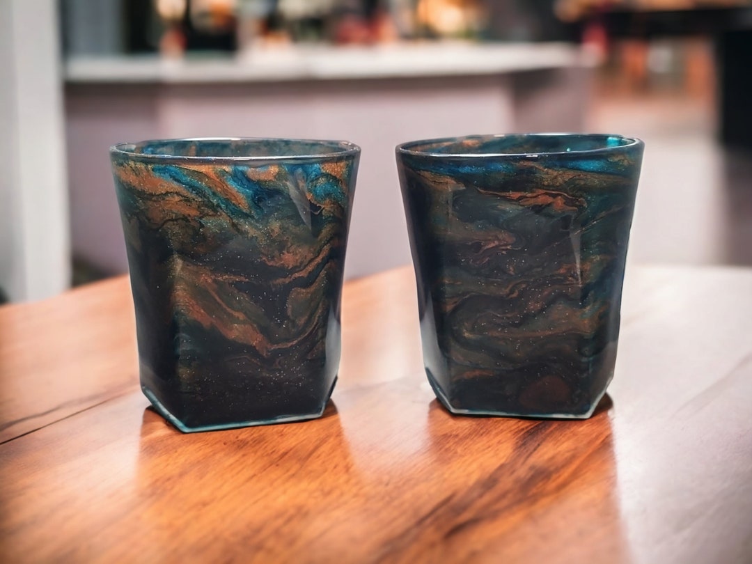Rare/steel Blue and Copper/bourbon Rocks/ Whiskey Glass Set - Etsy