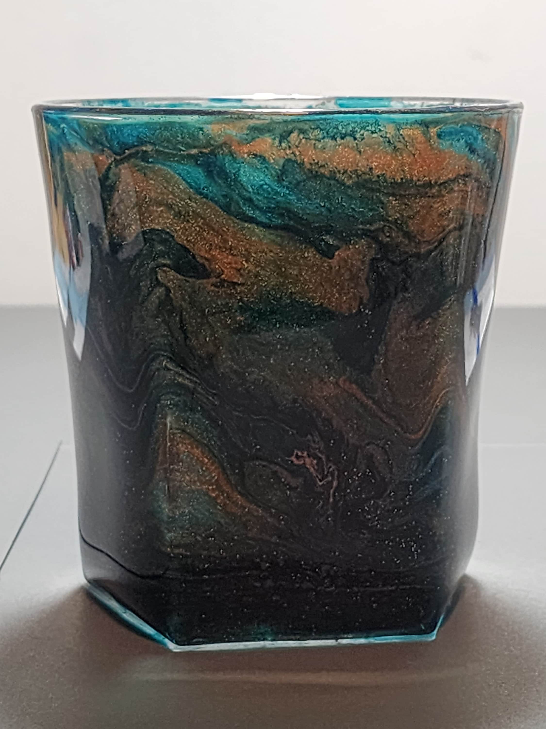 Rare/steel Blue and Copper/bourbon Rocks Glass Set - Etsy