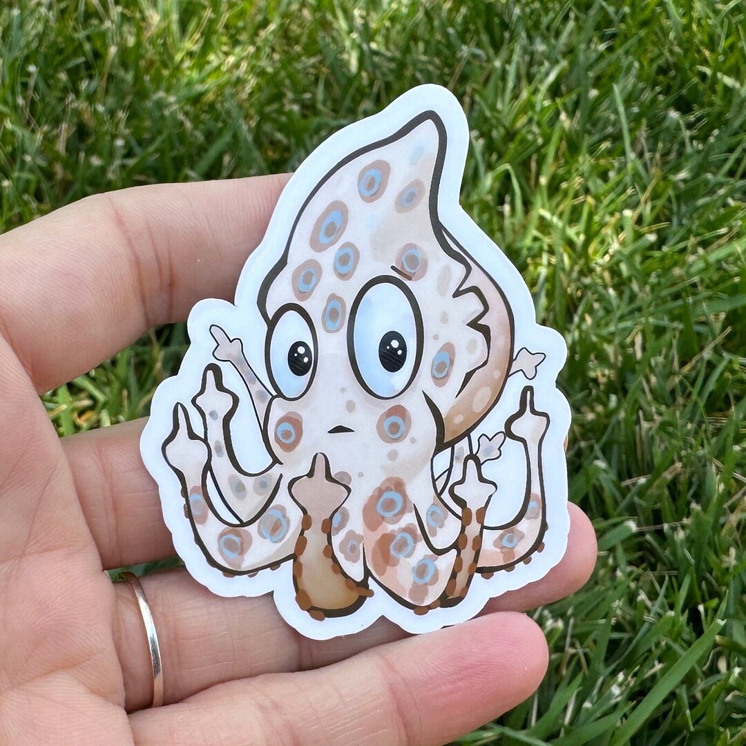 Funny Finger Blue Ringed Octopus Sticker - Etsy