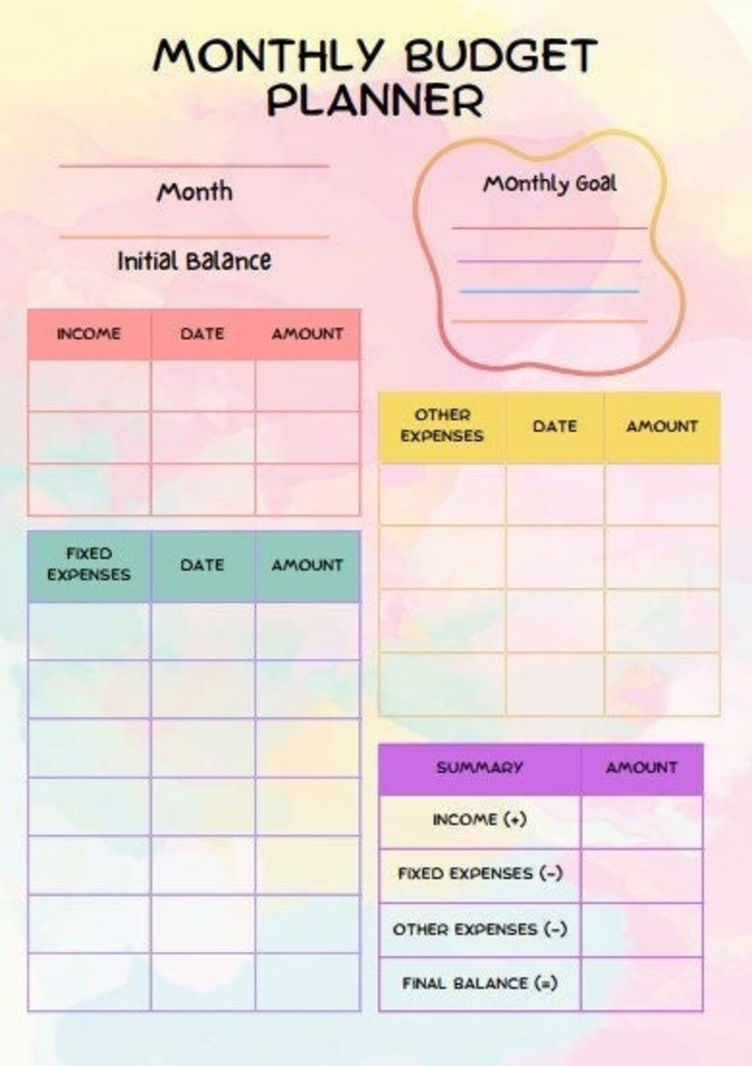Printable Monthly Budget Planner - Etsy