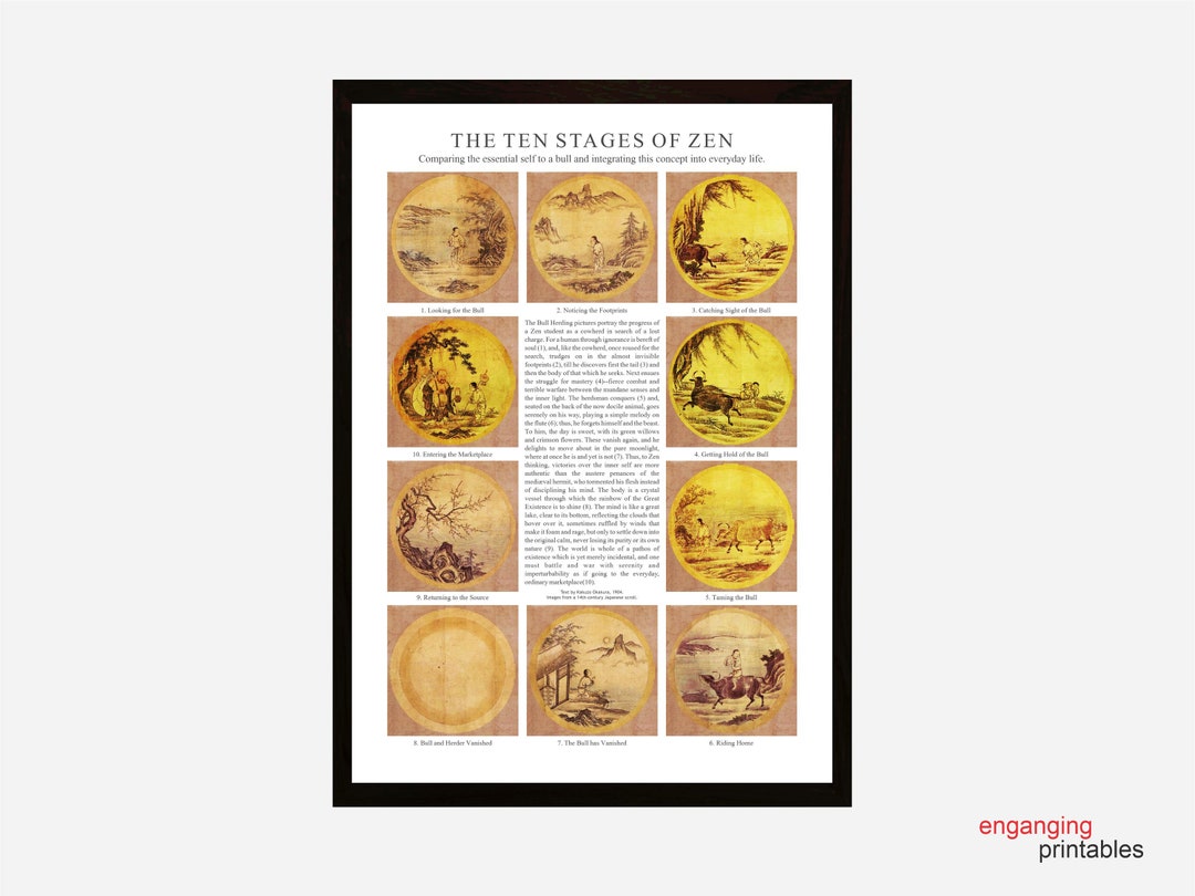 Ten Stages of Zen, Bull Herding Story, Printable Decor Wall Art, High ...