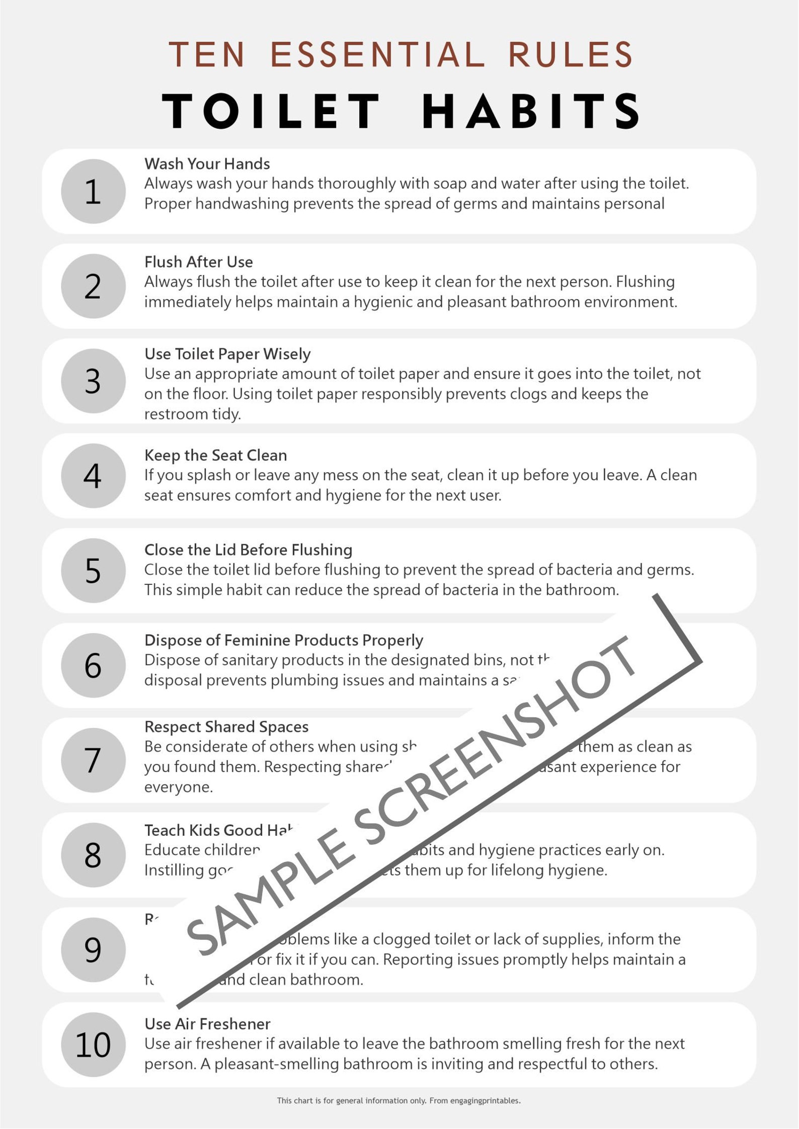 TOILET HABITS, 10 Golden Rules, Overview Reminder, Essential Principles ...