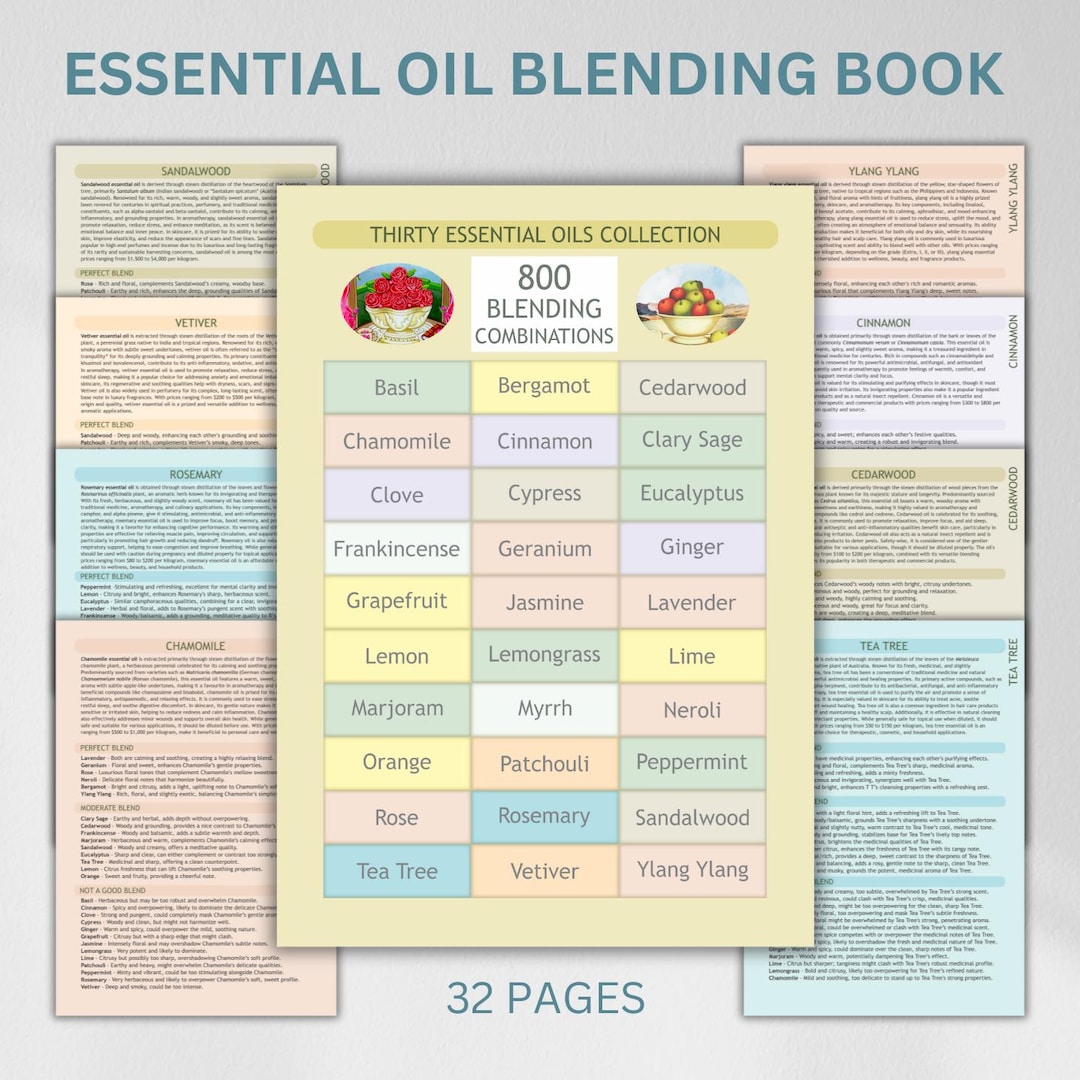 Essential Oils Blending Book, 30 Oils, 800 Blending Combinations, 32 Pages, A4 Format, Best ...