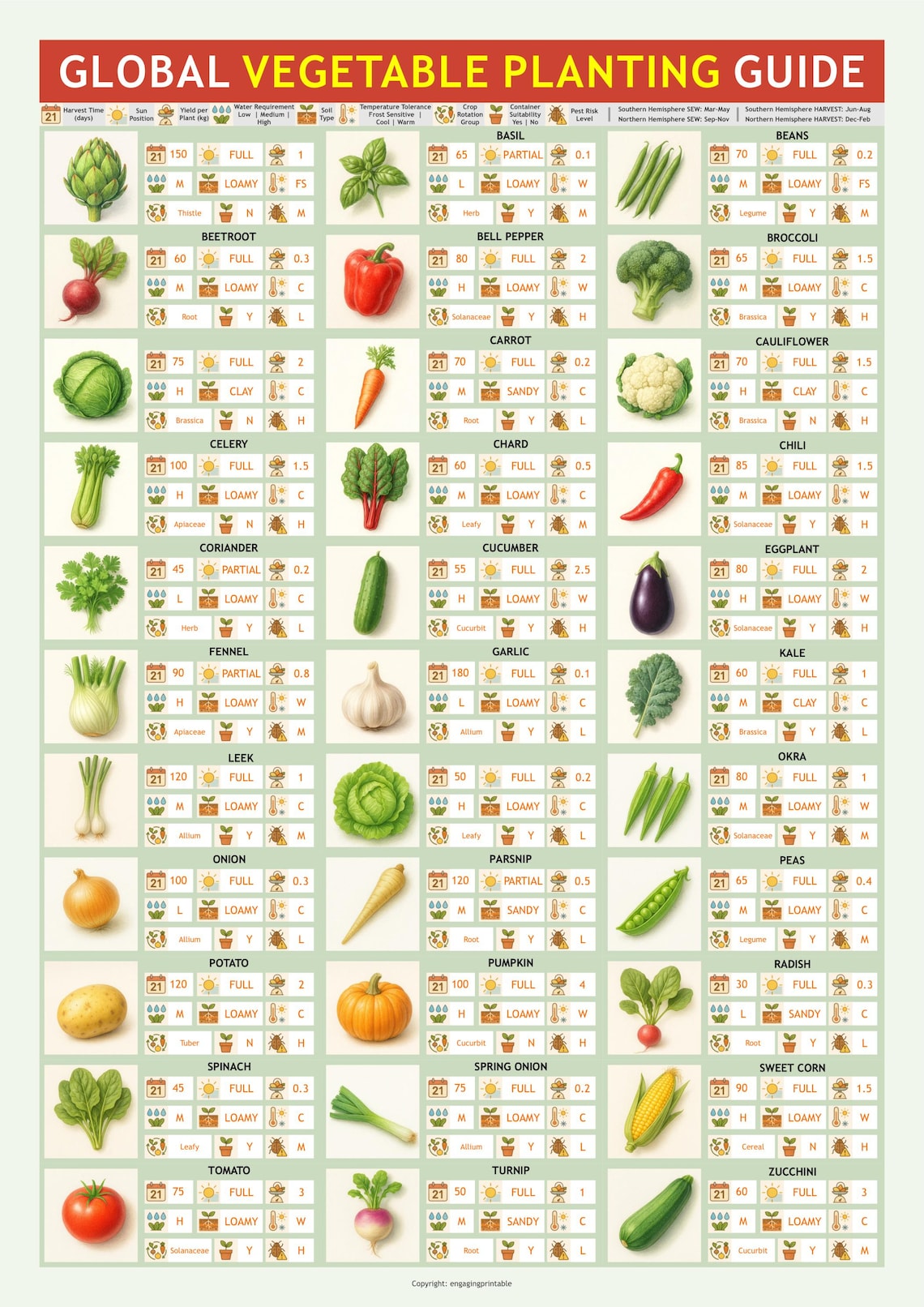 Global Vegetable Planting Guide: Illustrated A3 Garden Chart (PDF ...
