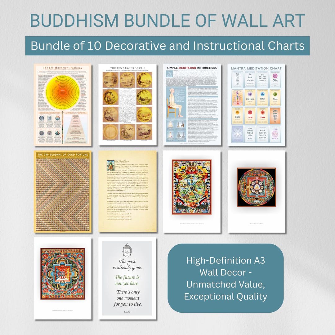 Bundle of 10 Buddhist Wall Art Charts | A3 Digital Downloads ...