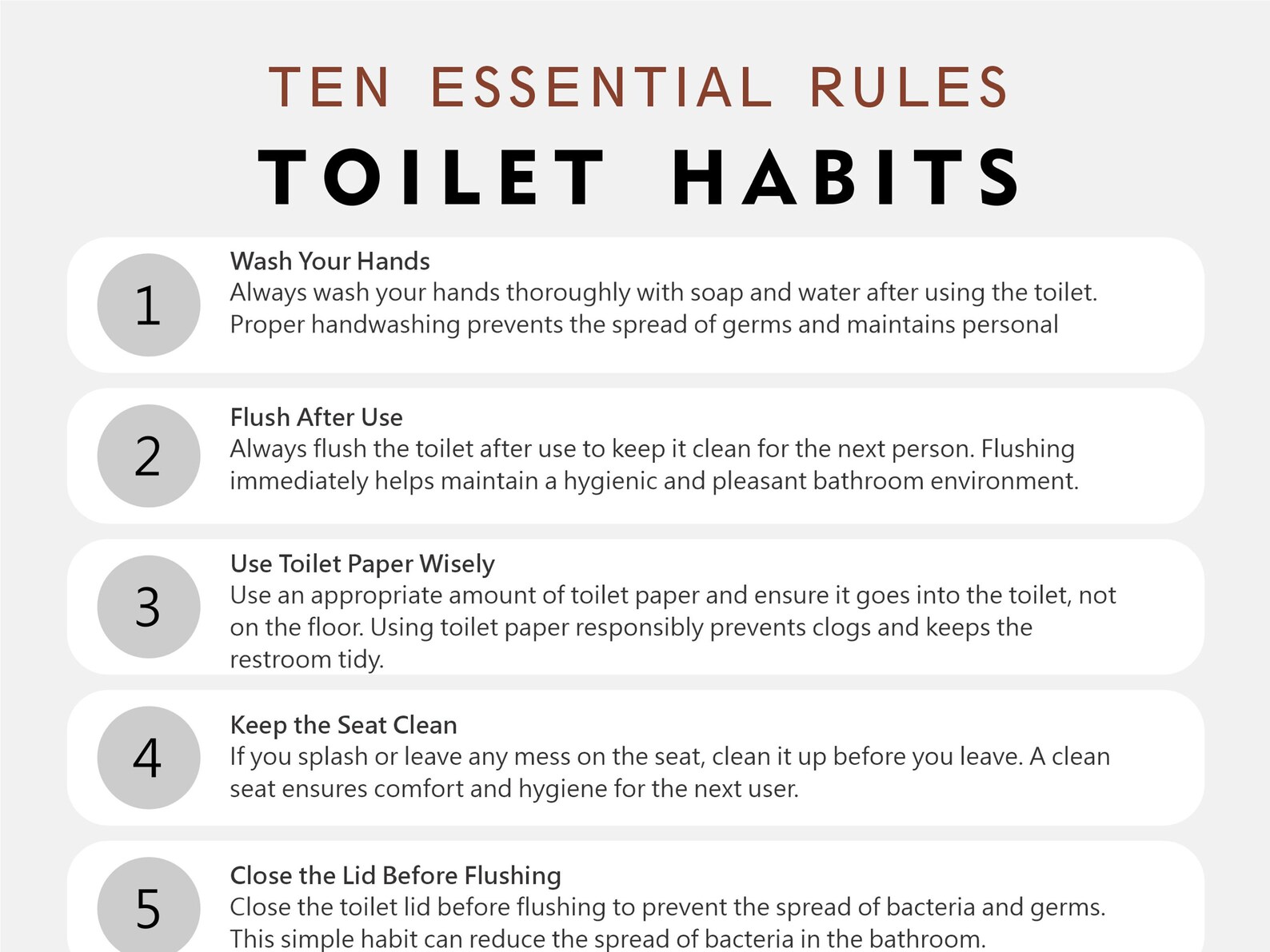 TOILET HABITS, 10 Golden Rules, Overview Reminder, Essential Principles ...