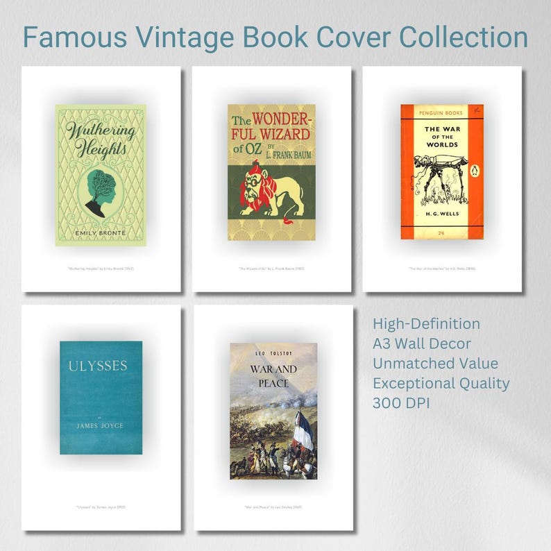 Vintage Book Cover Prints: Famous Classics, A3 Wall Art (digital ...