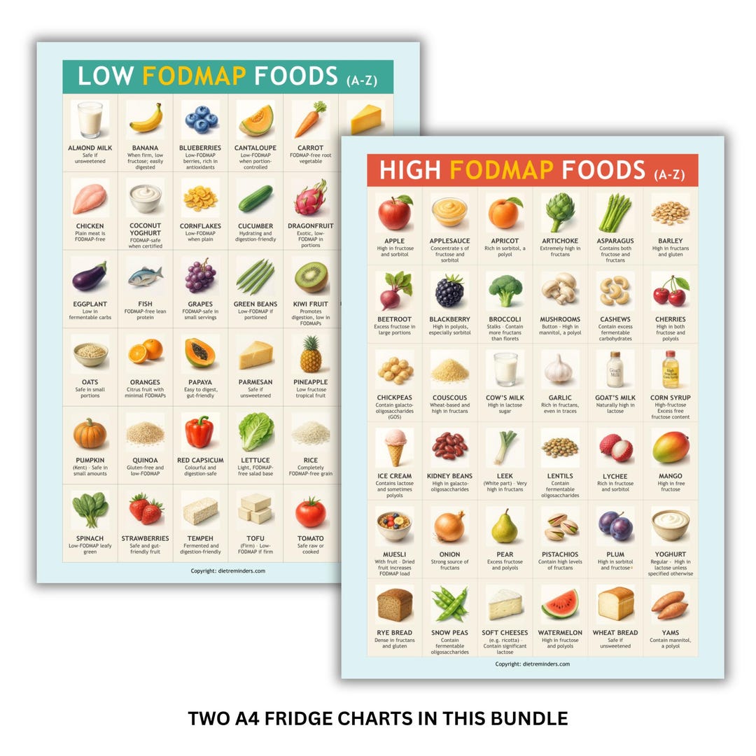Low & High FODMAP Food Fridge Charts, 2 Fully Illustrated A4 Charts ...