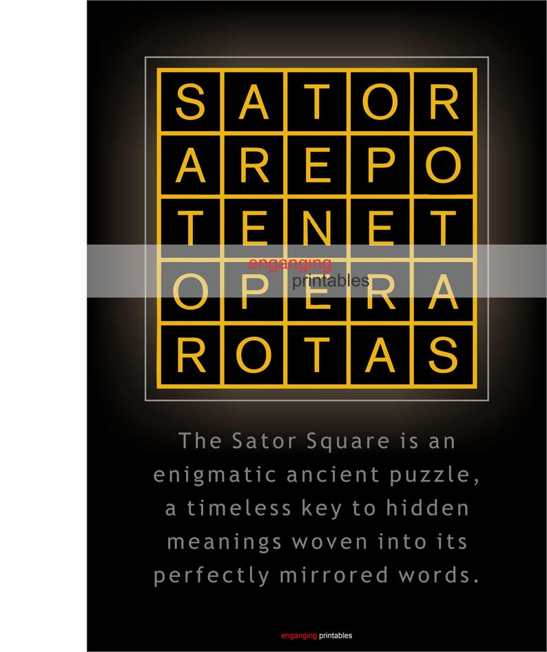 Sator Square A3 With A4 Explanation, Wall Art, Home Decor, Good Fortune Talisman, High ...