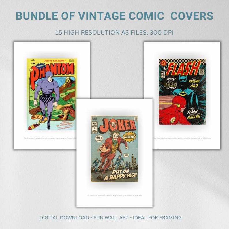 Vintage Comic Book Cover Art Prints: Joker, Phantom (digital Download ...