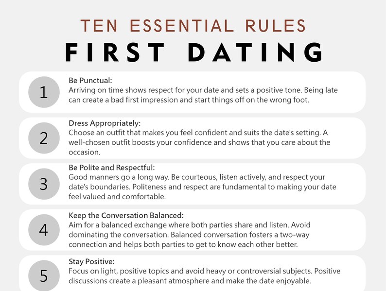FIRST DATING, 10 Essential Rules, Overview Reminder, Essential ...
