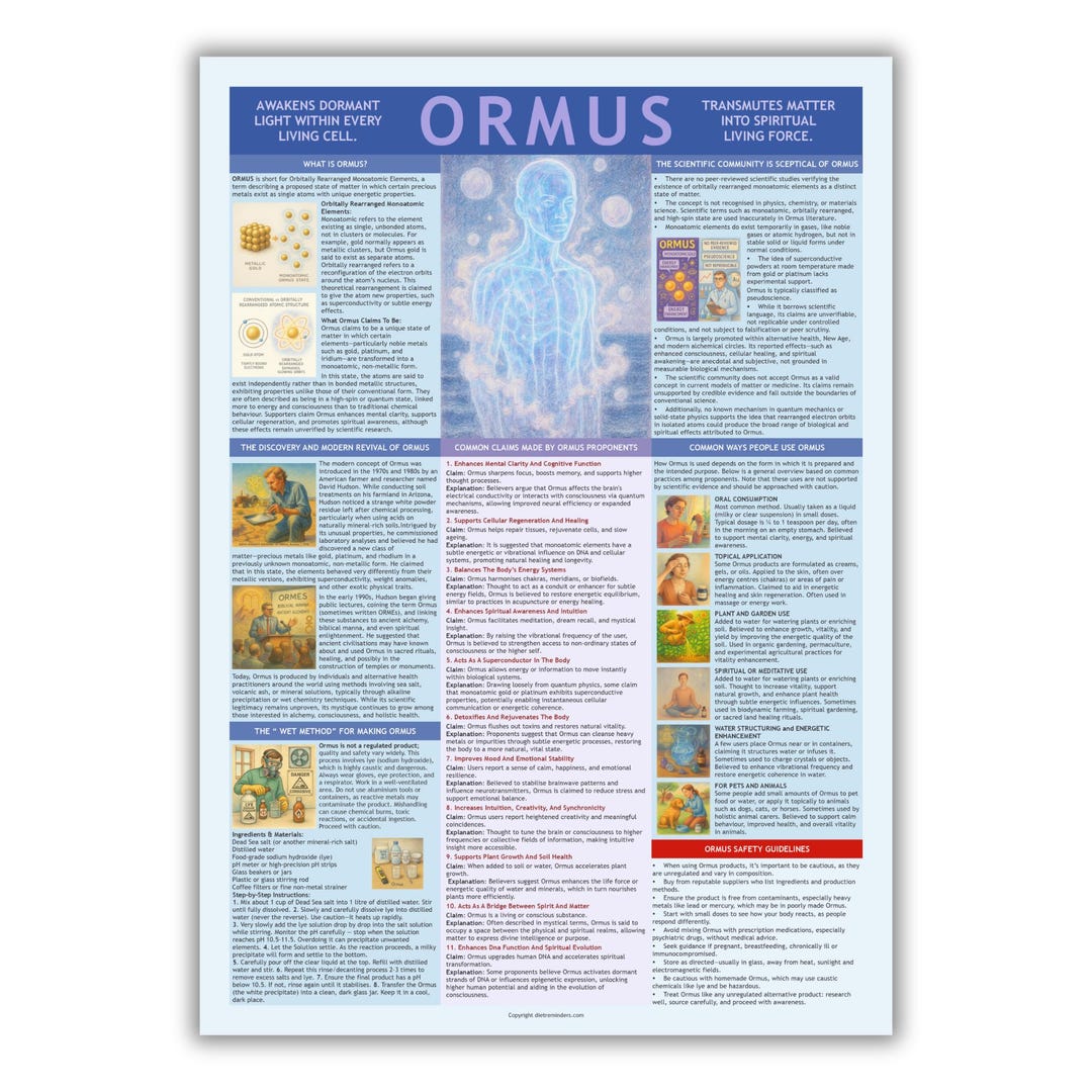 Ormus Knowledge Chart A3, Health Claims, Energetic Properties, Scientific Critique, Spiritual ...