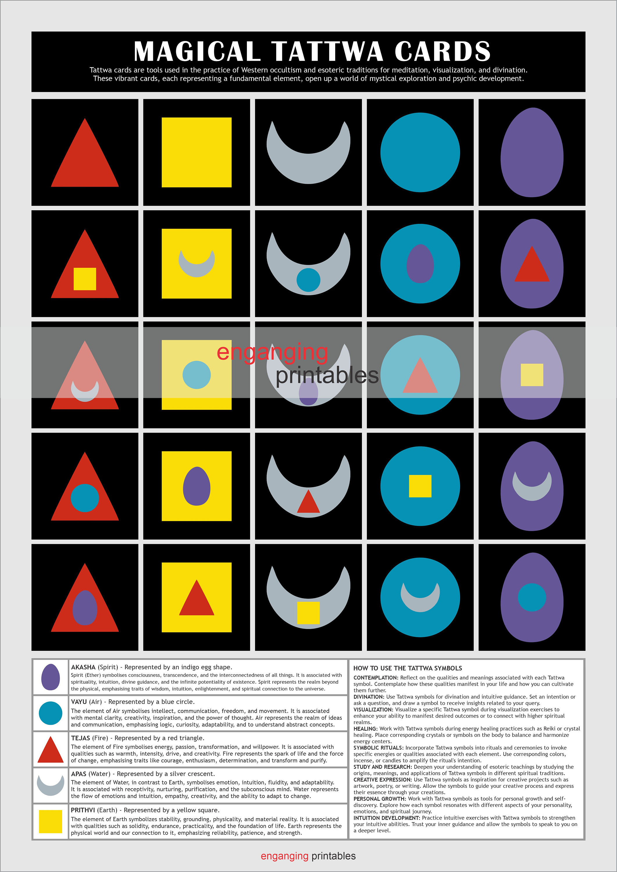 Tattwa Cards Wall Art: Spiritual Growth Symbols (PDF Download) - Etsy