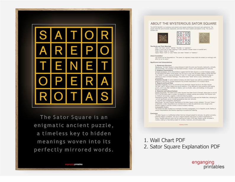 Sator Square A3 With A4 Explanation, Wall Art, Home Decor, Good Fortune ...