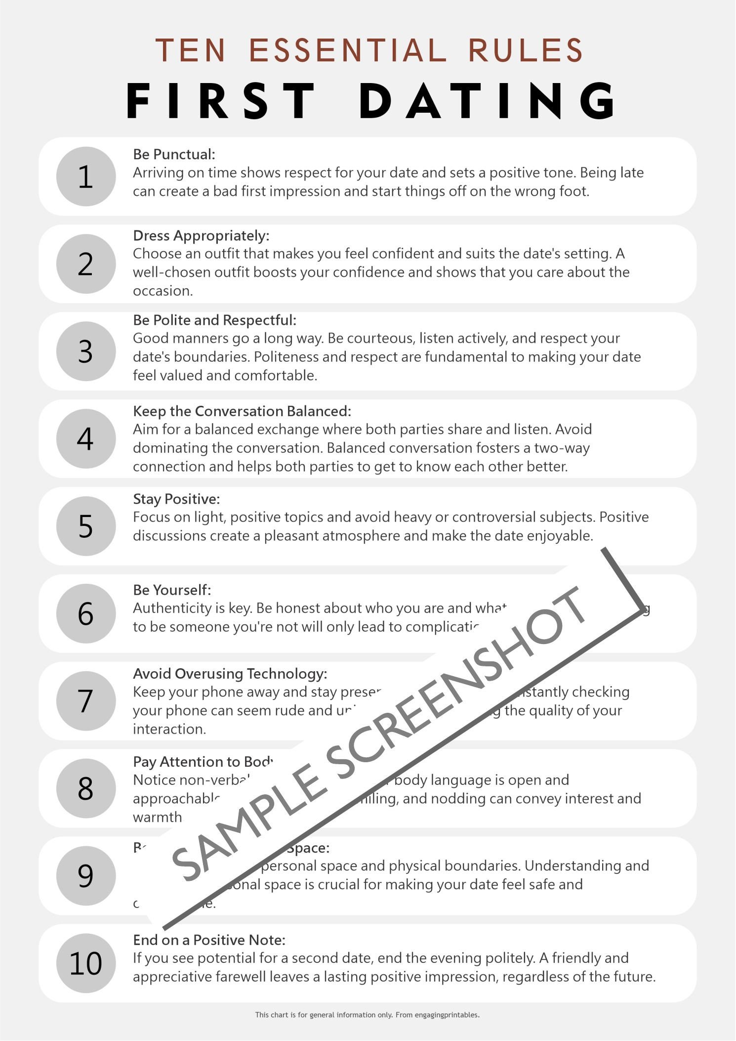 FIRST DATING, 10 Essential Rules, Overview Reminder, Essential ...