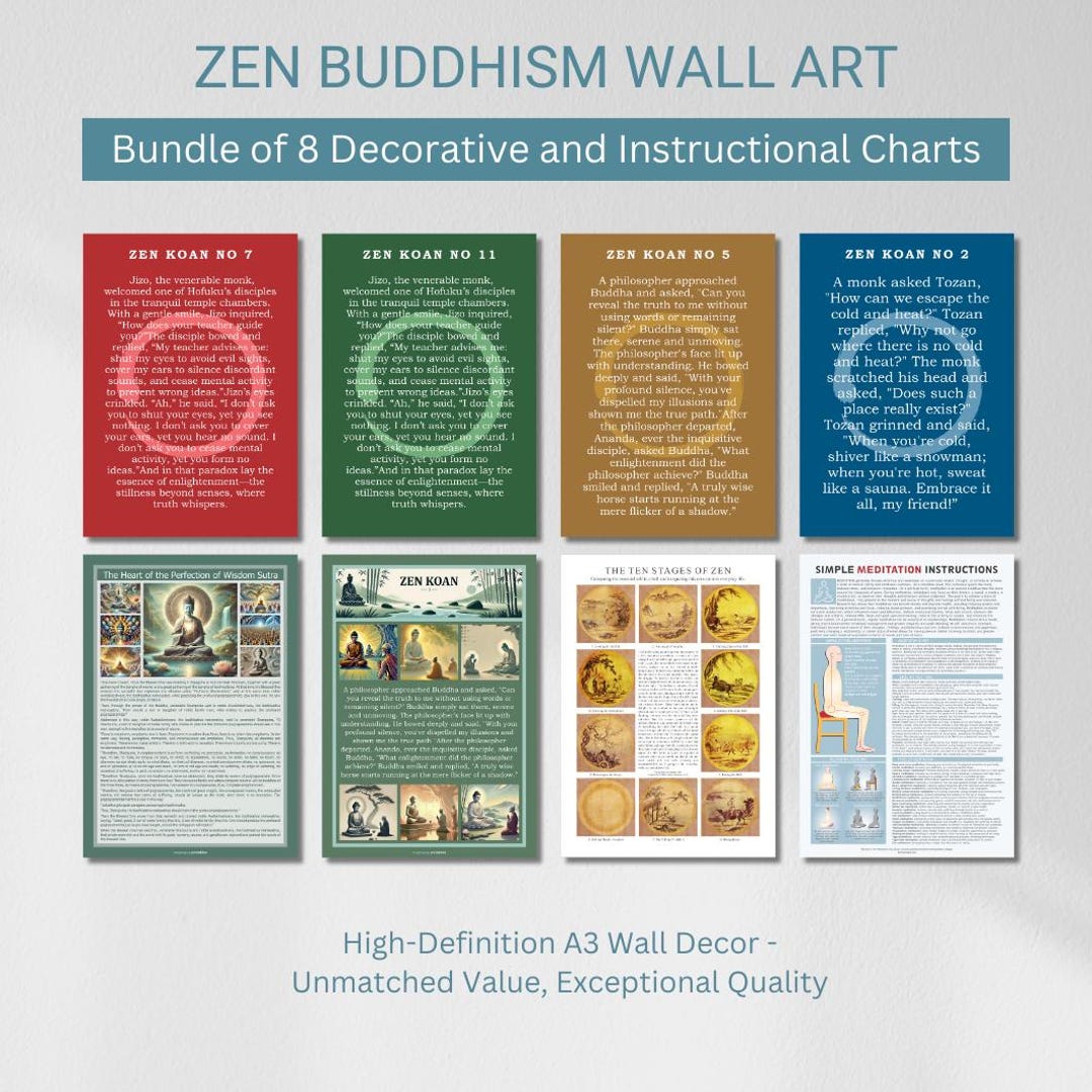 Bundle of 8 Zen Buddhism Wall Art Charts | A3 Digital Downloads ...