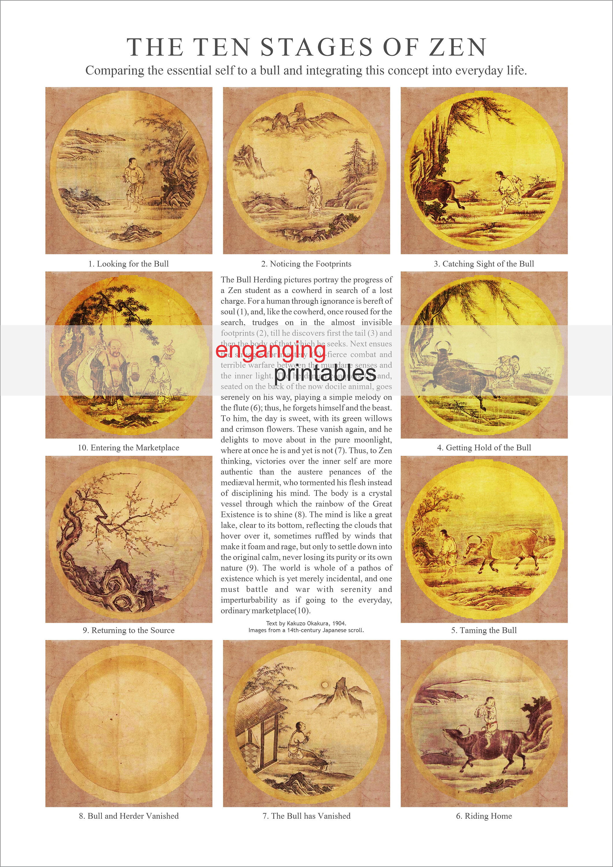 Ten Stages of Zen, Bull Herding Story, Printable Decor Wall Art, High ...