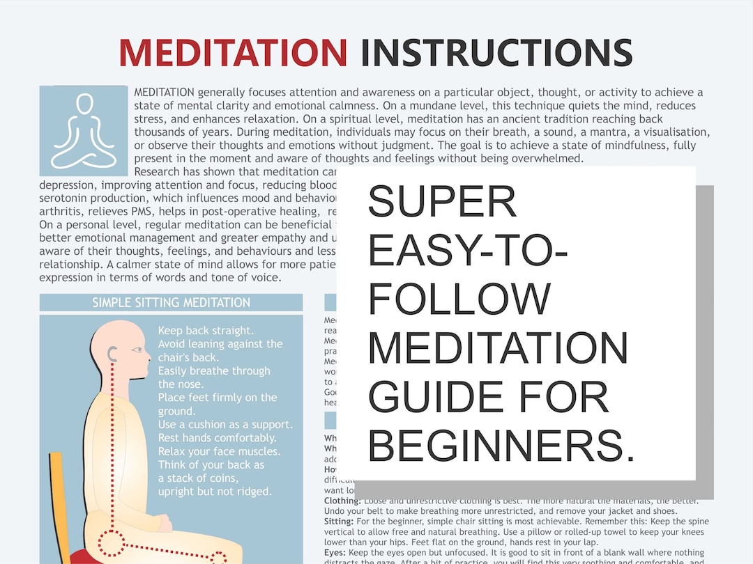 Meditation Instructions Chart, Poster, Digital PDF Download ...