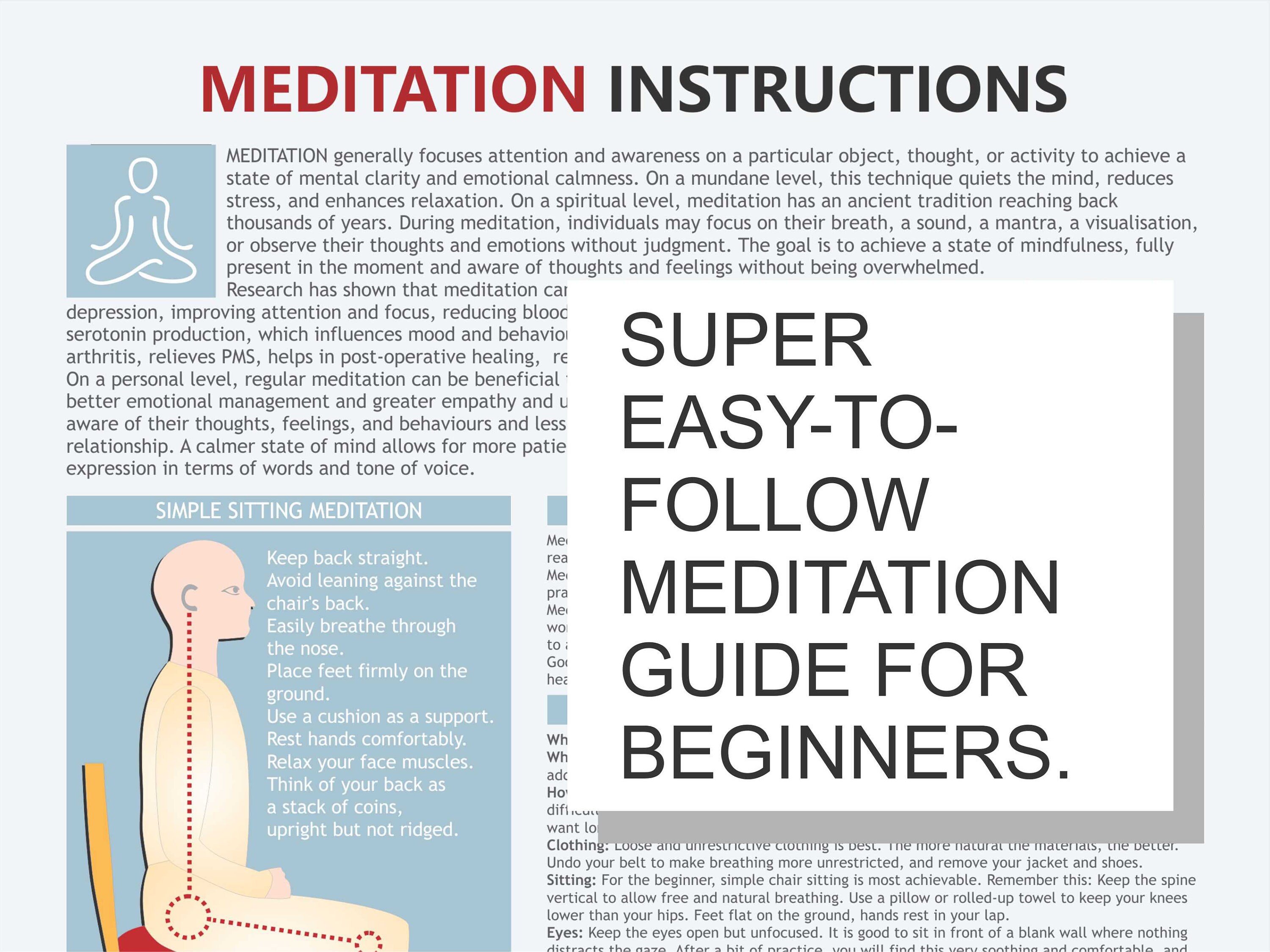 Meditation Instructions Chart, Poster, Digital PDF Download ...
