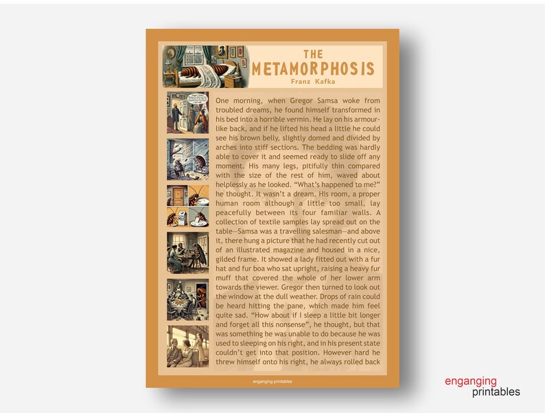 The Metamorphosis Print Wall Art, Franz Kafka, Printable Decor Poster ...