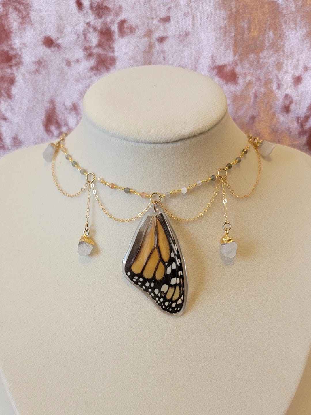 Real Monarch Butterfly Wing Necklace Fairy Jewelry Resin Jewelry Gold ...