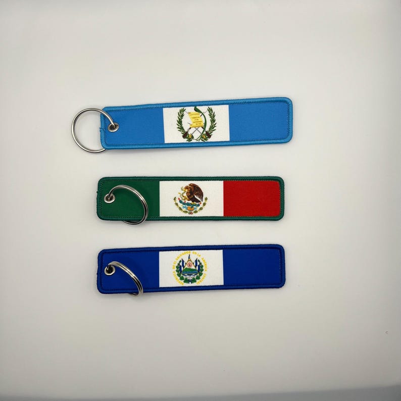 Mexico, El Salvador, Guatemala. Flag Embroidered Bordeada Key Tags ...