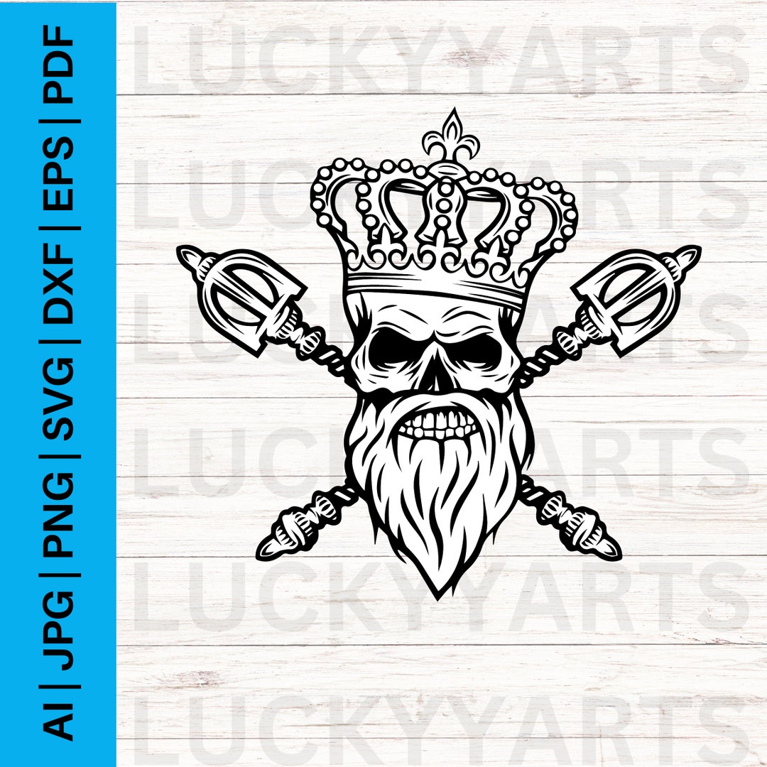 Skull King Svg, Skull With Beard Svg, Skull With Crown Svg, Skull Svg ...