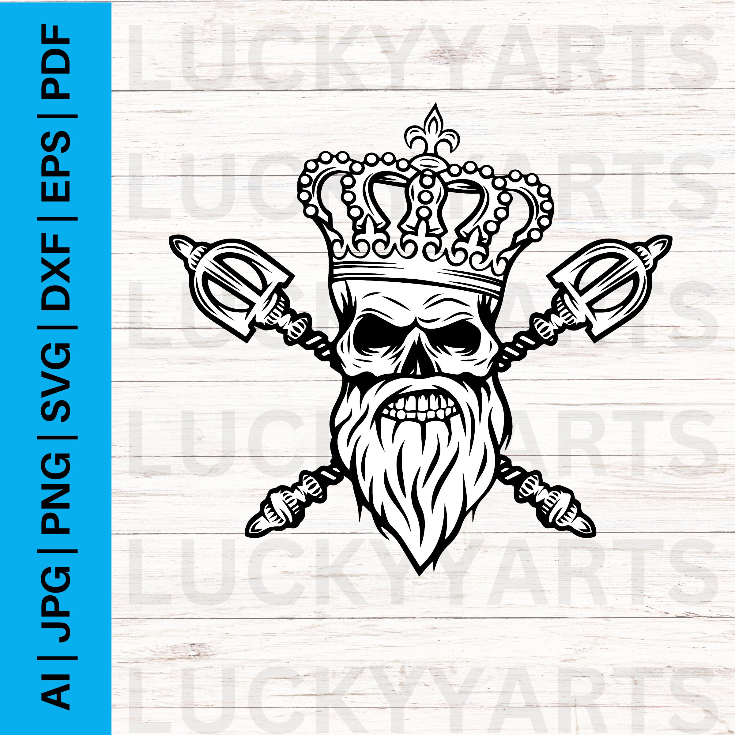 Skull King Svg, Skull With Beard Svg, Skull With Crown Svg, Skull Svg ...