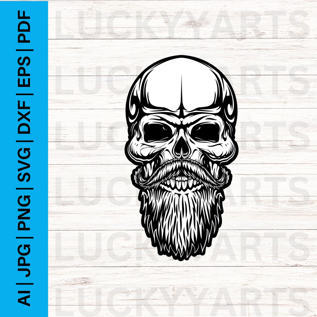 Bearded Skull Svg, Skull With Beard Svg,skull Svg, Skull With Stache ...