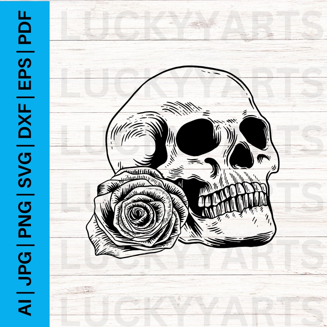 Skull Head and Rose Svg Skull Svg Rose Svg Skull Love Svg - Etsy
