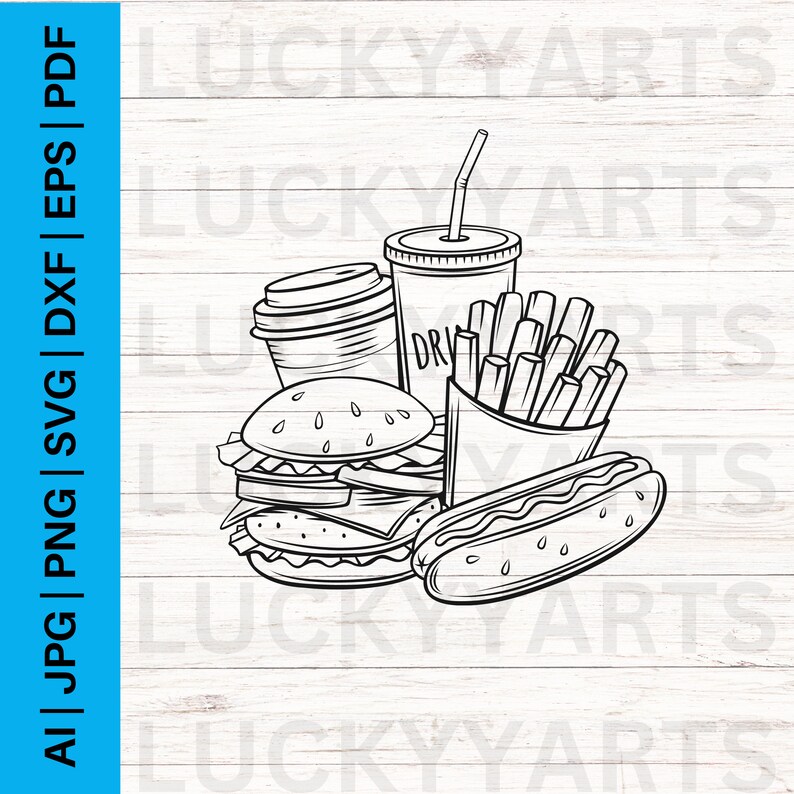 Burger Svg, Food Svg, fries Svg, Drinks Svg, Fast food svg, Vector Cut ...