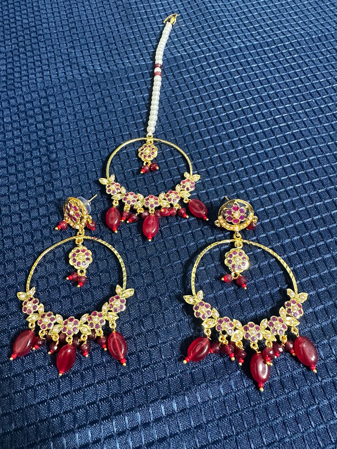 Indian Chand Bali Earrings With Maang Tikka/indian Jewelry Set/ruby ...
